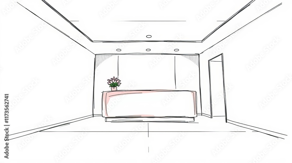 Photo Stock Reception Desk with Curved Pink Counter in Minimalist ...