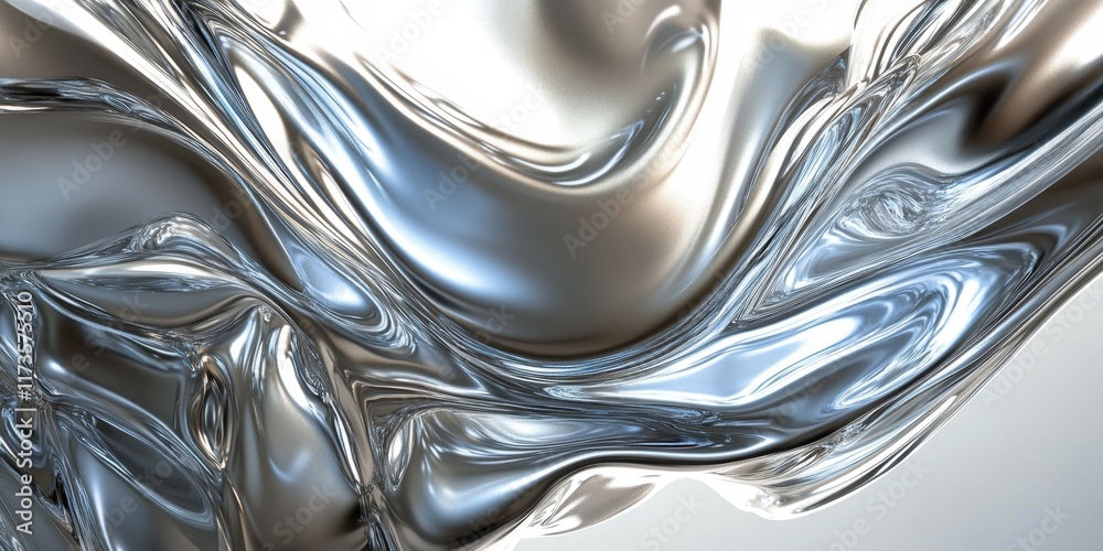 Abstract Liquid Metal Swirling Silver Surface Dynamic Fluid Motion High Contrast Metallic