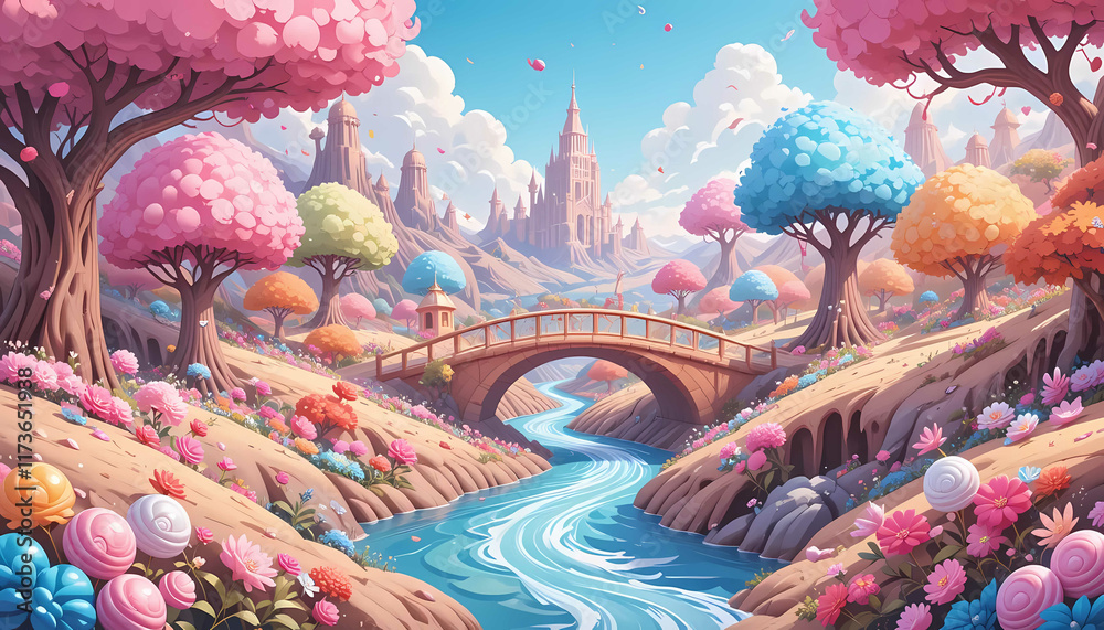 Candyland Paradise Cartoon Background for Sweet Designs Stock Photo ...
