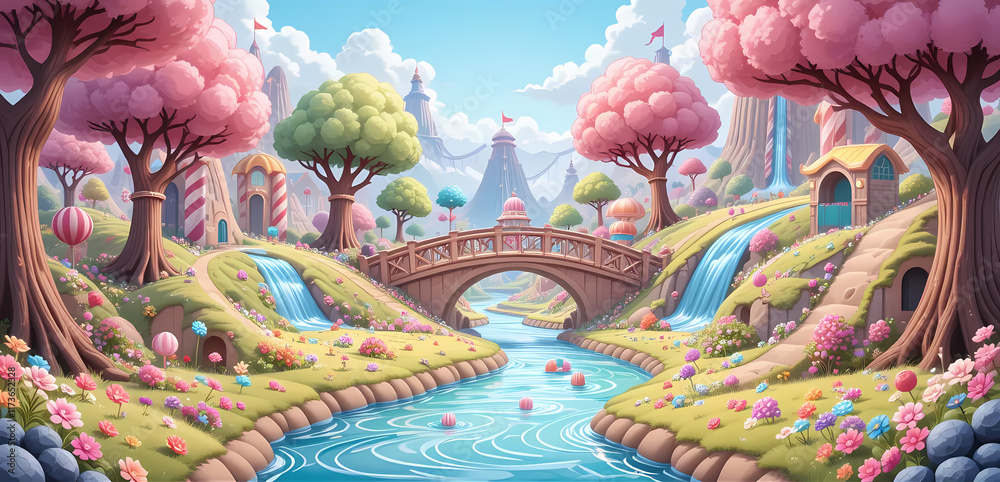 Candyland Paradise Cartoon Background for Sweet Designs Stock Photo ...
