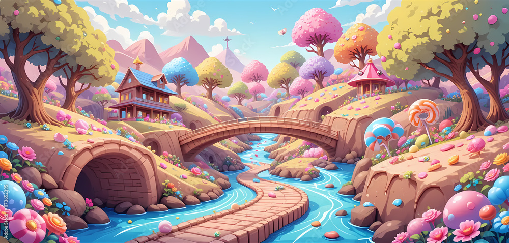 Candyland Paradise Cartoon Background for Sweet Designs Stock Photo ...