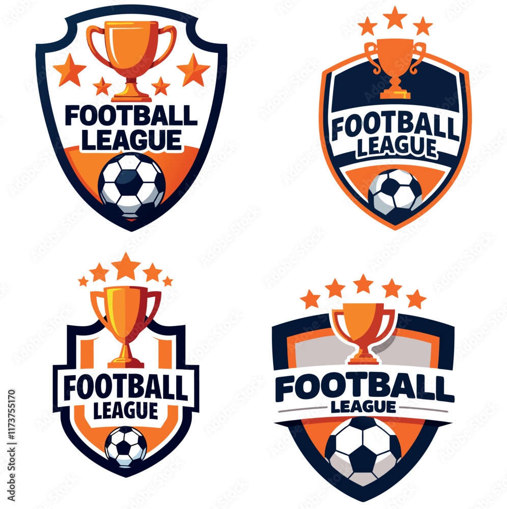Football league logo design with shield, soccer ball, and trophy ...