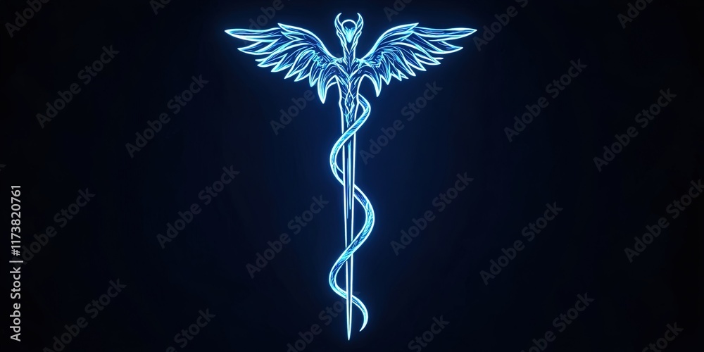 mystical, faint outline of the Ophiuchus symbol, featuring a tall ...