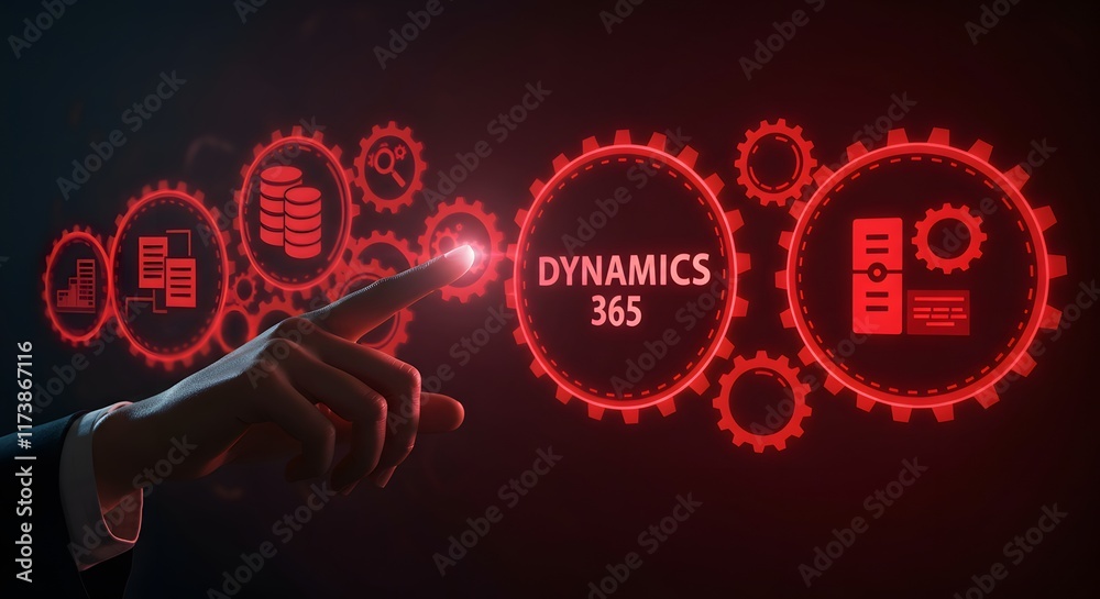 Dynamics 365 integration system with glowing red elements emphasizing ...