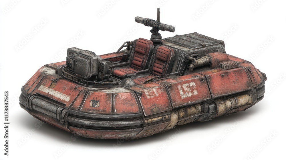 A rugged, rusty hovercraft armed with a turret. Ideal for traversing ...
