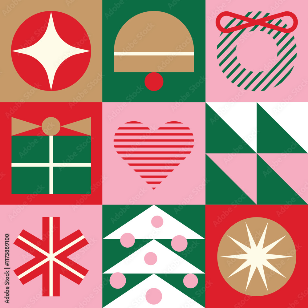 Christmas minimal geometry seamless pattern for background, fabric ...