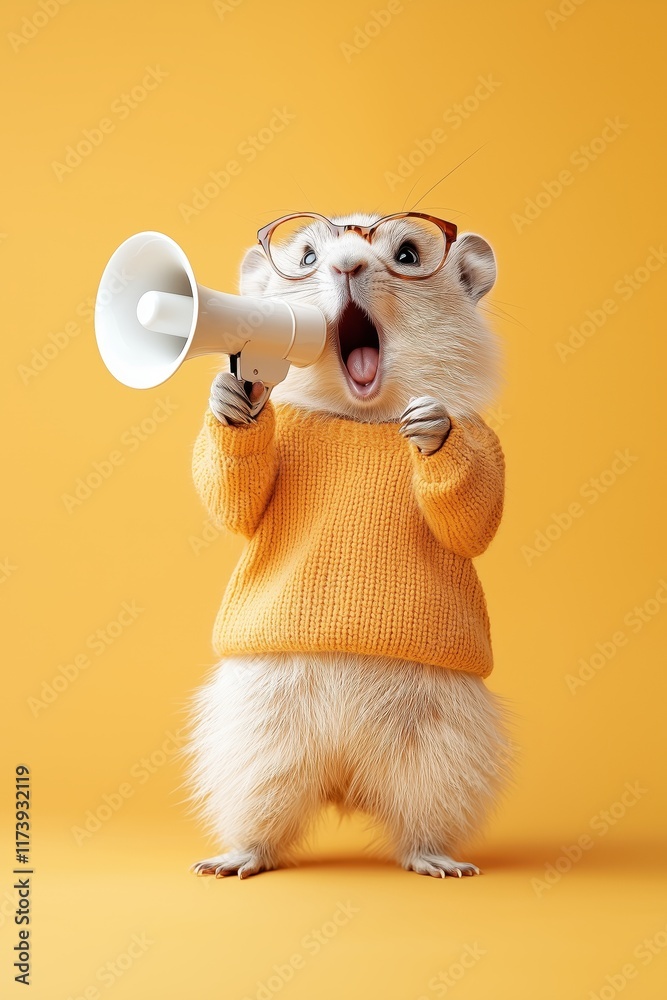 Funny hamster screaming into megaphone, funny ads for promotions. Cute ...