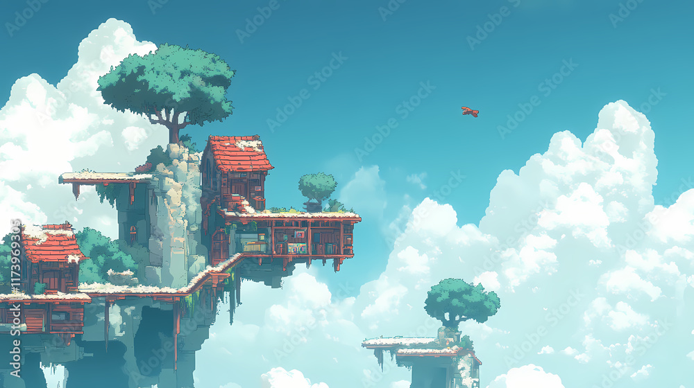 Skybound adventure, a whimsical 2d platformer level featuring fluffy ...