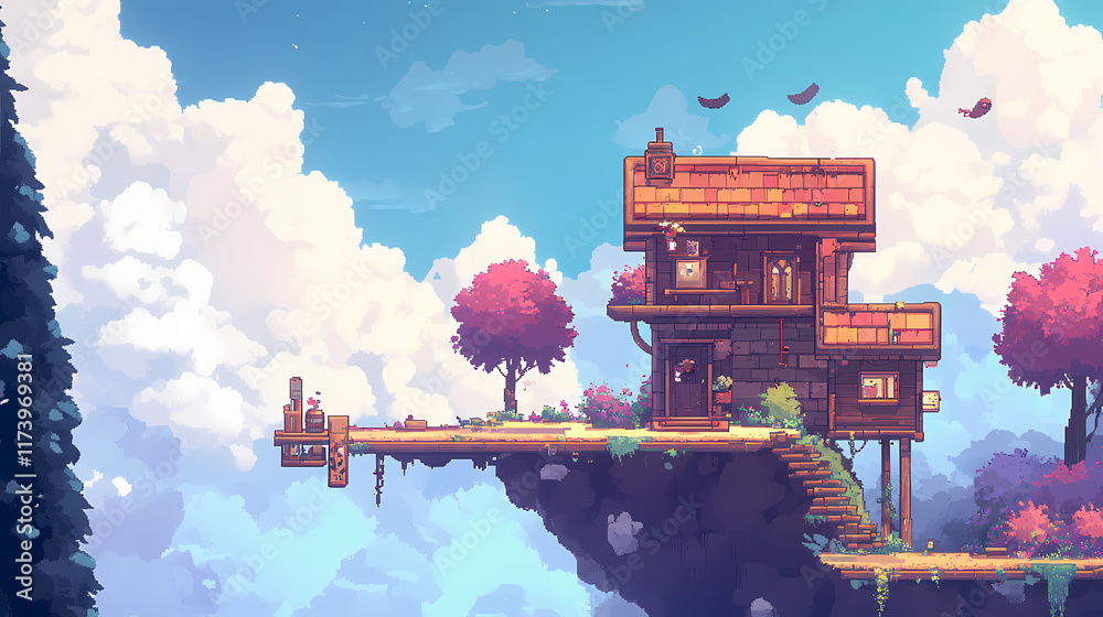 Skybound adventure, vibrant 2d platformer level featuring cloud-like ...