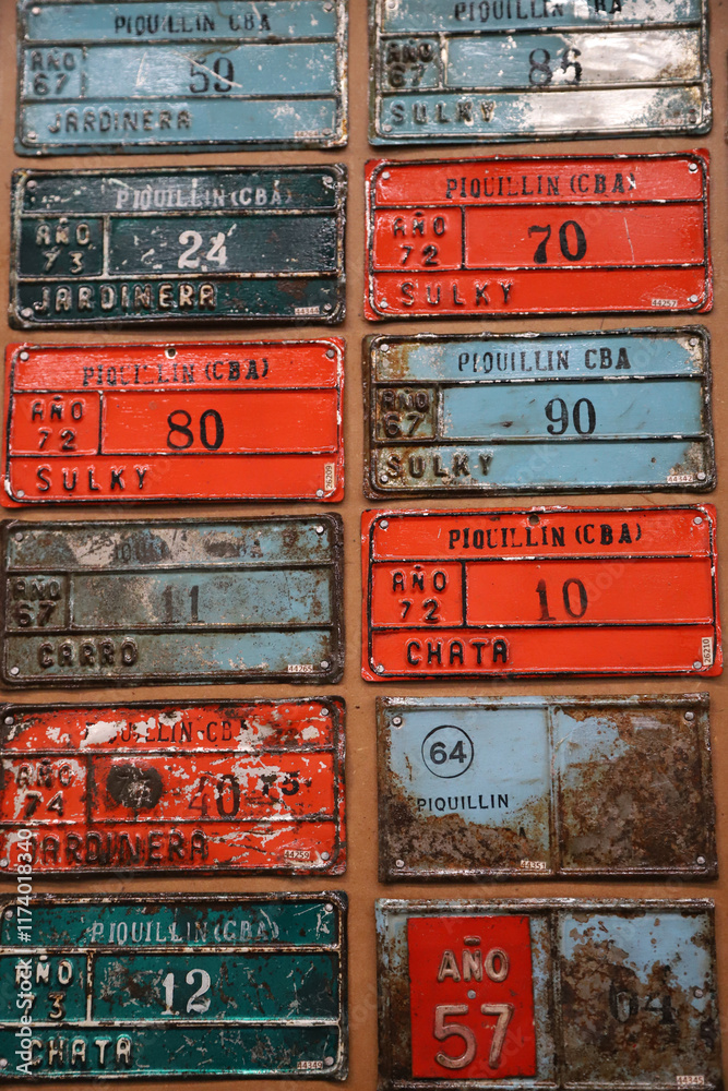 Old Argentine vehicle license plates. Colorful patents for vehicles ...
