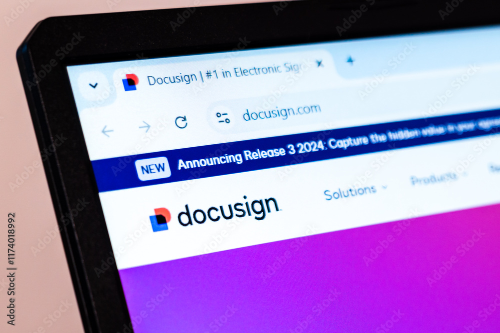 New York, USA - January 01, 2025: DocuSign website displayed on computer screen showcasing ...