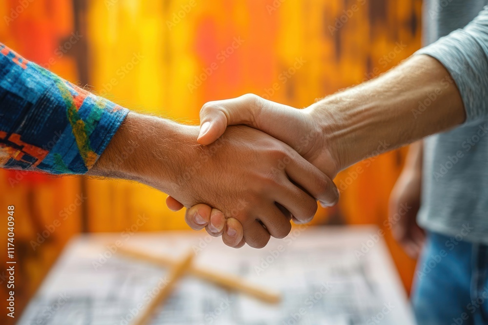 Architect and Client Handshake at Construction Site After Blueprint ...