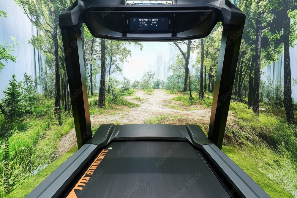 Modern treadmill with a forest background for immersive running ...