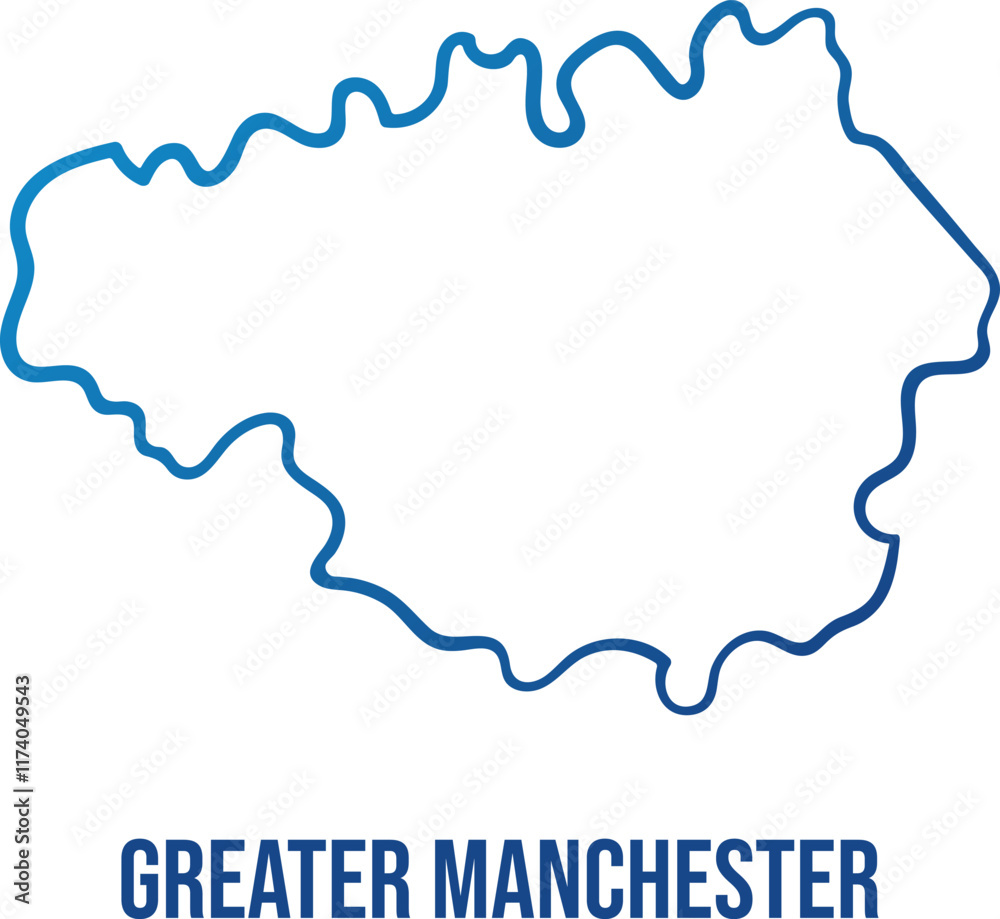 Greater Manchester ceremonial county simplified map. Hand drawn ...