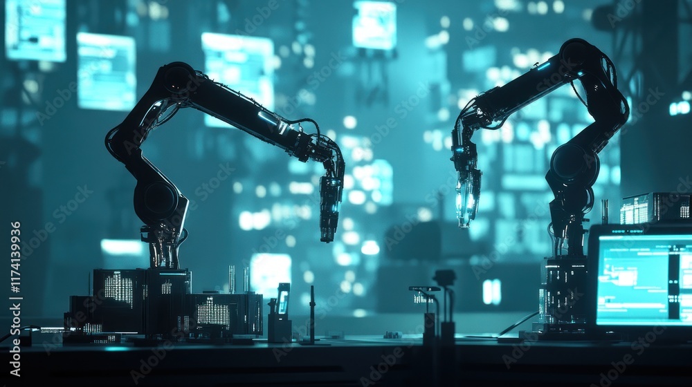 Highly efficient, automated production system with AI and robotic arms ...