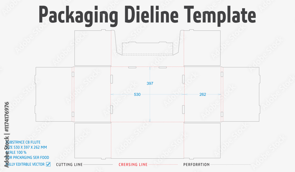 Packaging Dieline Template. 2D Technical Drawing fully editable vector ...