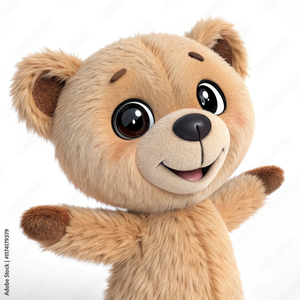 Cheerful 3D Teddy Bear Furry, Cute, Welcoming Pose, CG Render, 3D Model ...