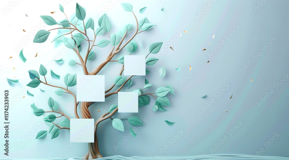 Stylized family tree illustration showcases empty squares for names and ...