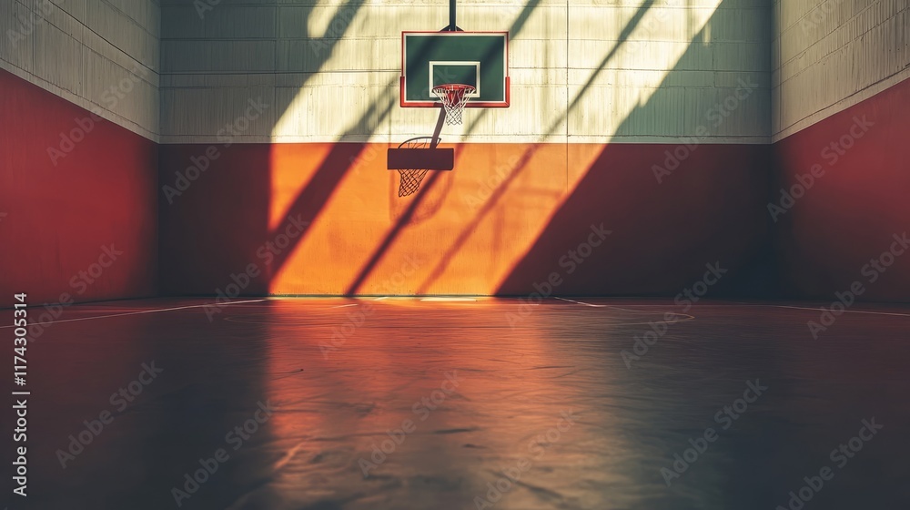 Empty Indoor basketball court. Horizontal panoramic wallpaper with copy ...