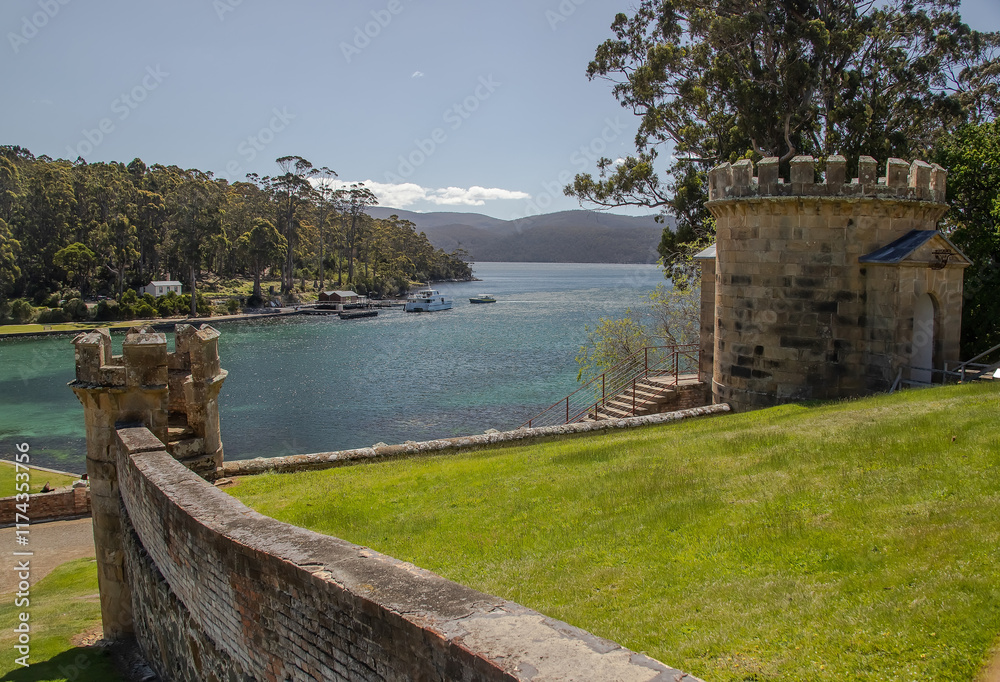 Port Arthur historical site in Tasmania, Australia, with stone tower ...
