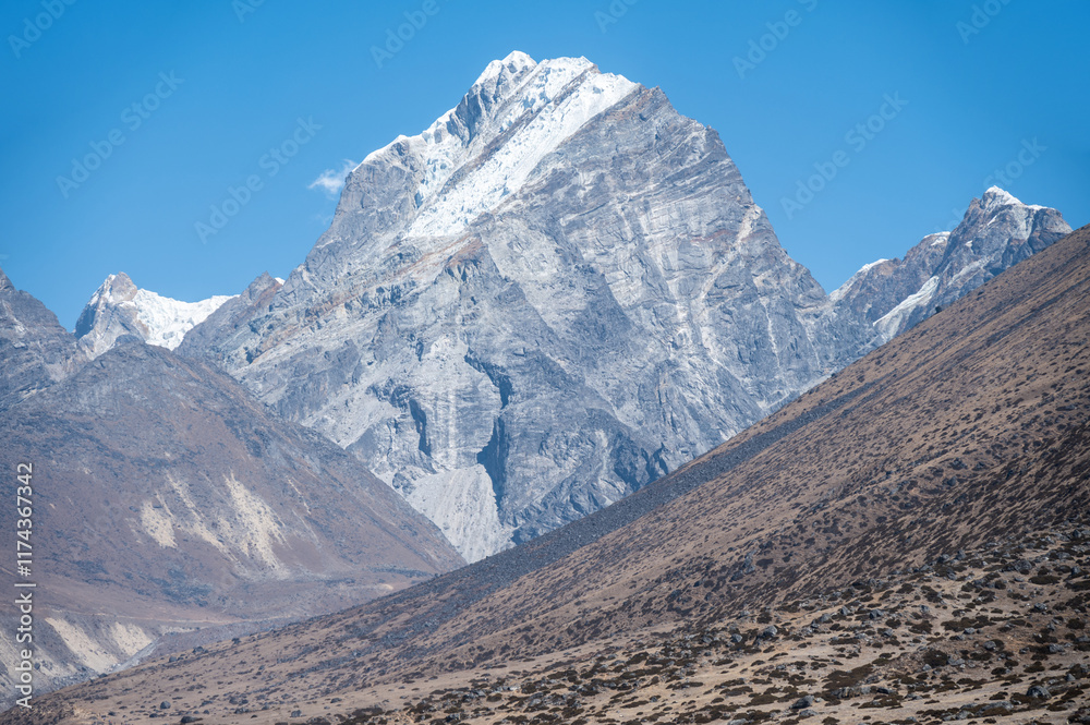 View of Mount Lobuche (4,940 metres) is in the vicinity of Khumbu ...