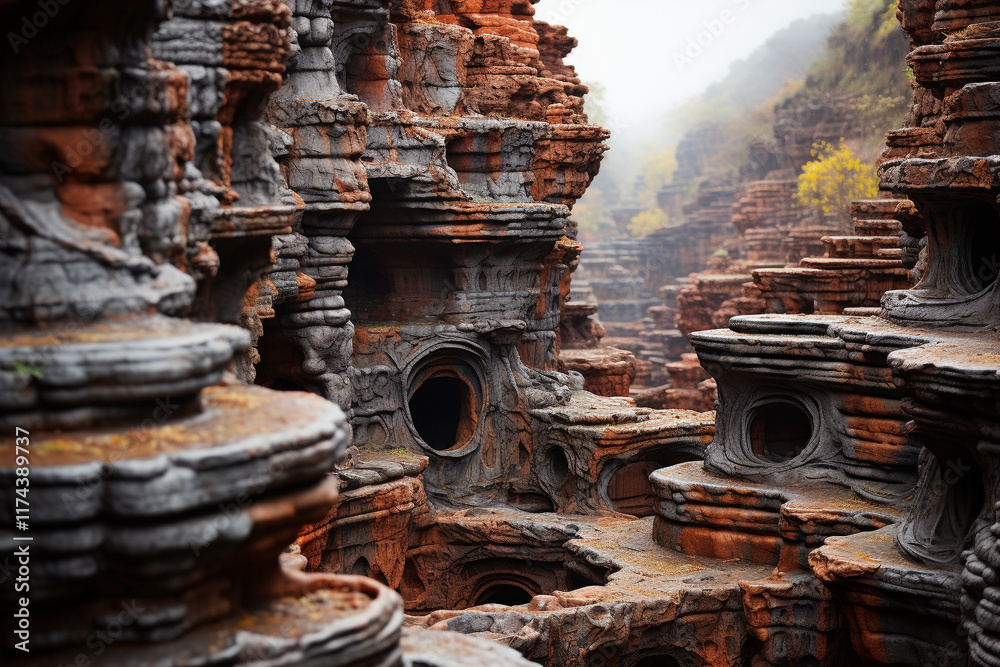 Stock-Foto „cave wall displays complex designs and textures that depict ...