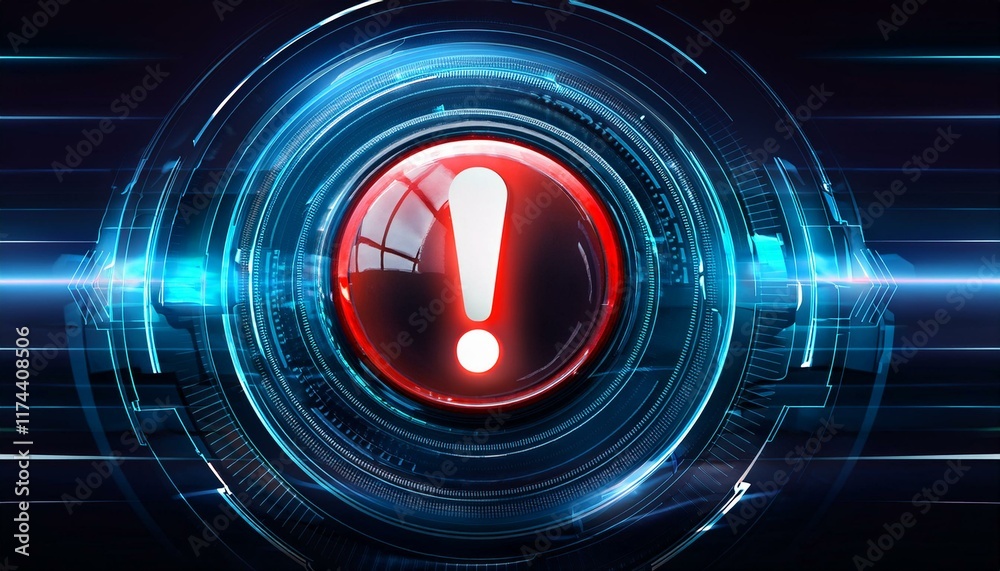 Digital Warning: A red exclamation point within a futuristic, glowing ...