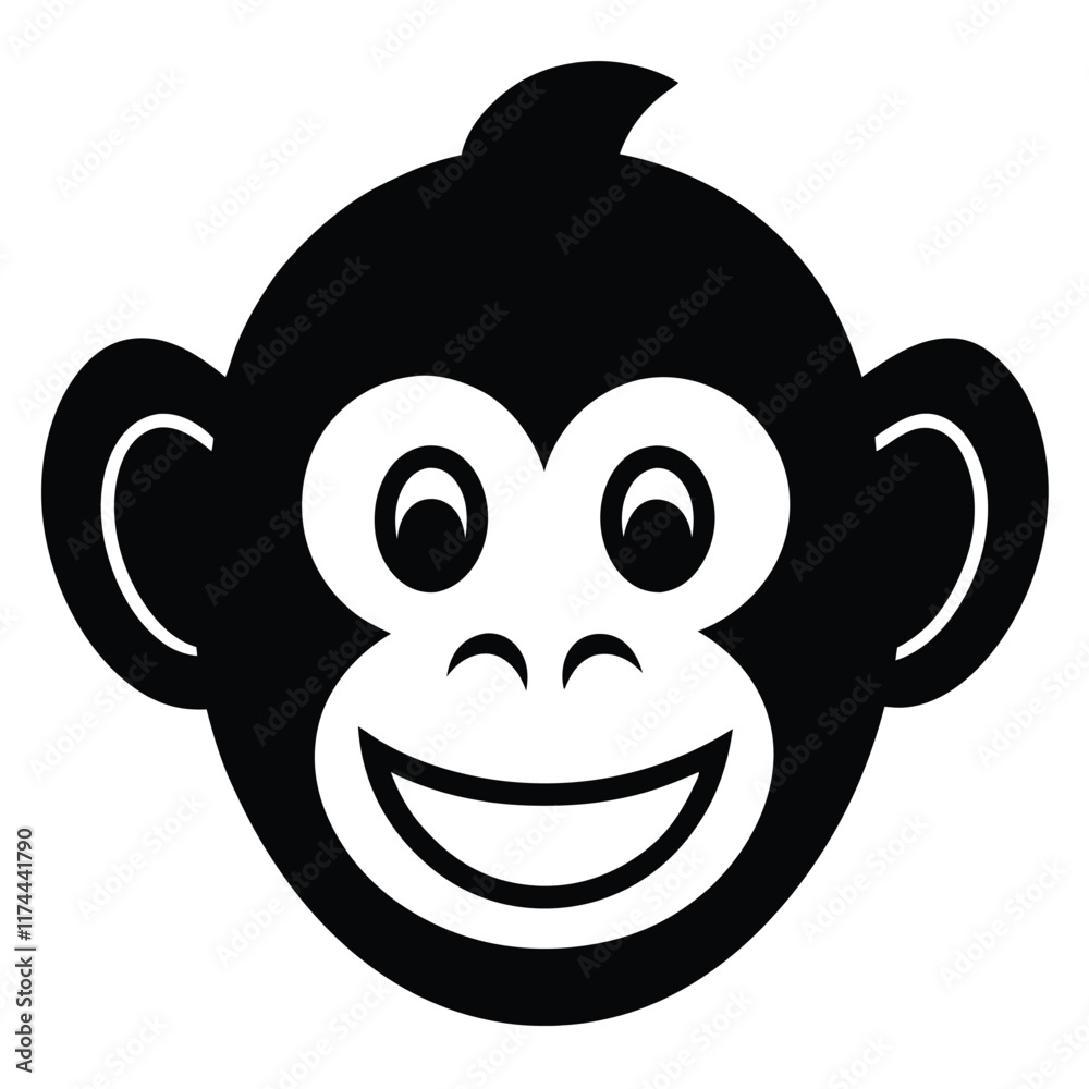 A simple monkey face with minimal details, round ears, and a smile ...
