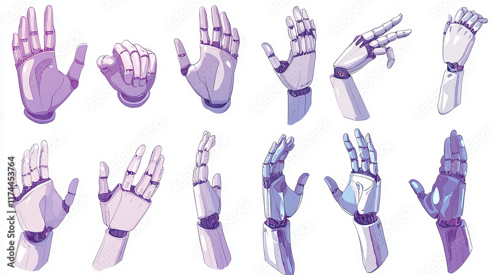 ภาพประกอบ Stock Android robot hand in different gestures - waving and ...