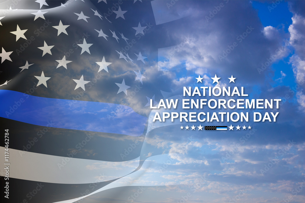 Thin Blue Line. American flag with police blue line on a background of ...