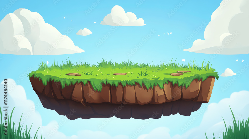 Cartoon 2d vector isolated floating platform asset for game. Transparent background scene for ui ...