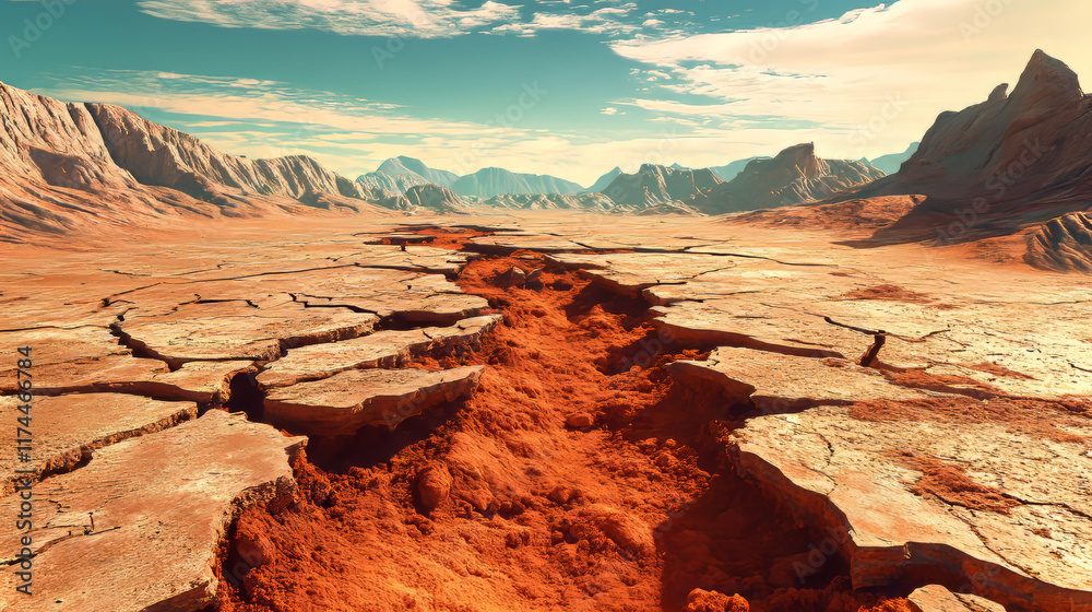 Ground cracks, earthquake cracking holes, ruined land landscape ...