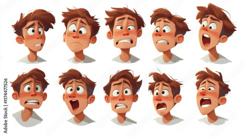 Young man face expressions, cartoon male character avatar with ...