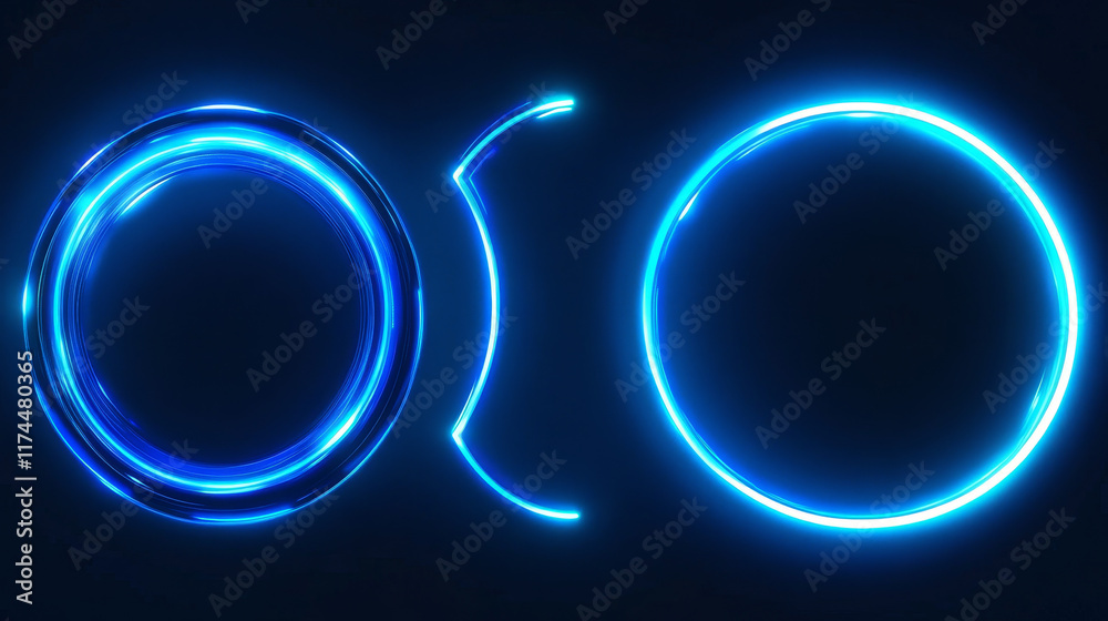 Futuristic tech game ui frames with glowing neon blue line on black ...