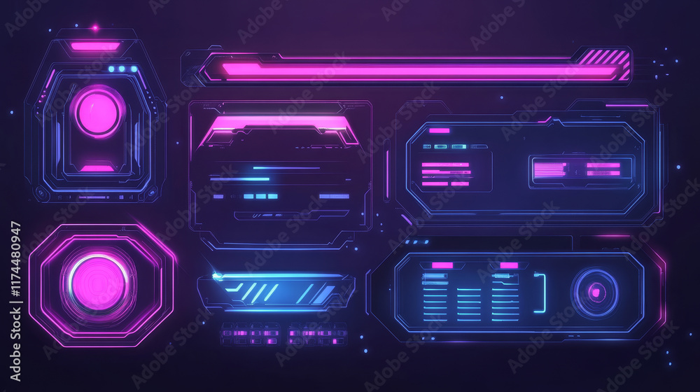 Game stream overlay, ui frame with red neon glow. Twitch streaming screen, gamer username menu ...