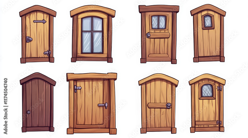Open and closed room or front door. Animation sprite sheet with wooden ...