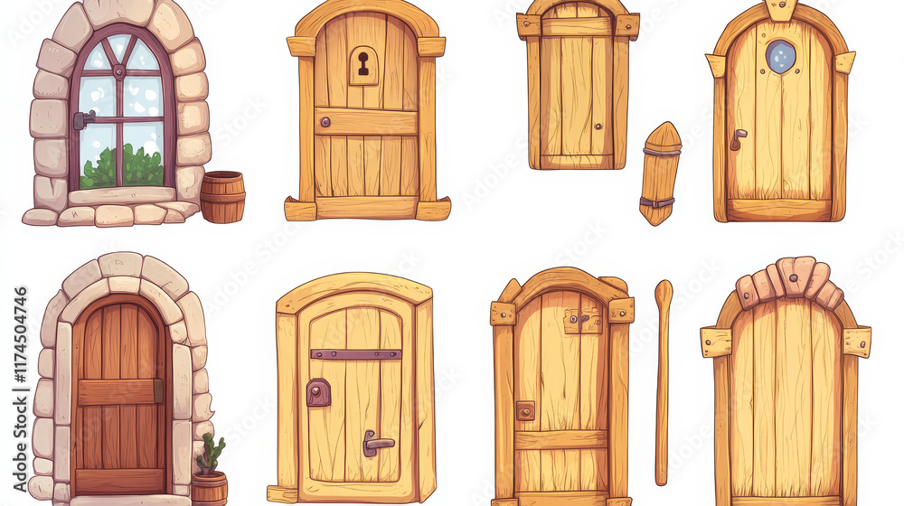 Open and closed room or front door. Animation sprite sheet with wooden ...