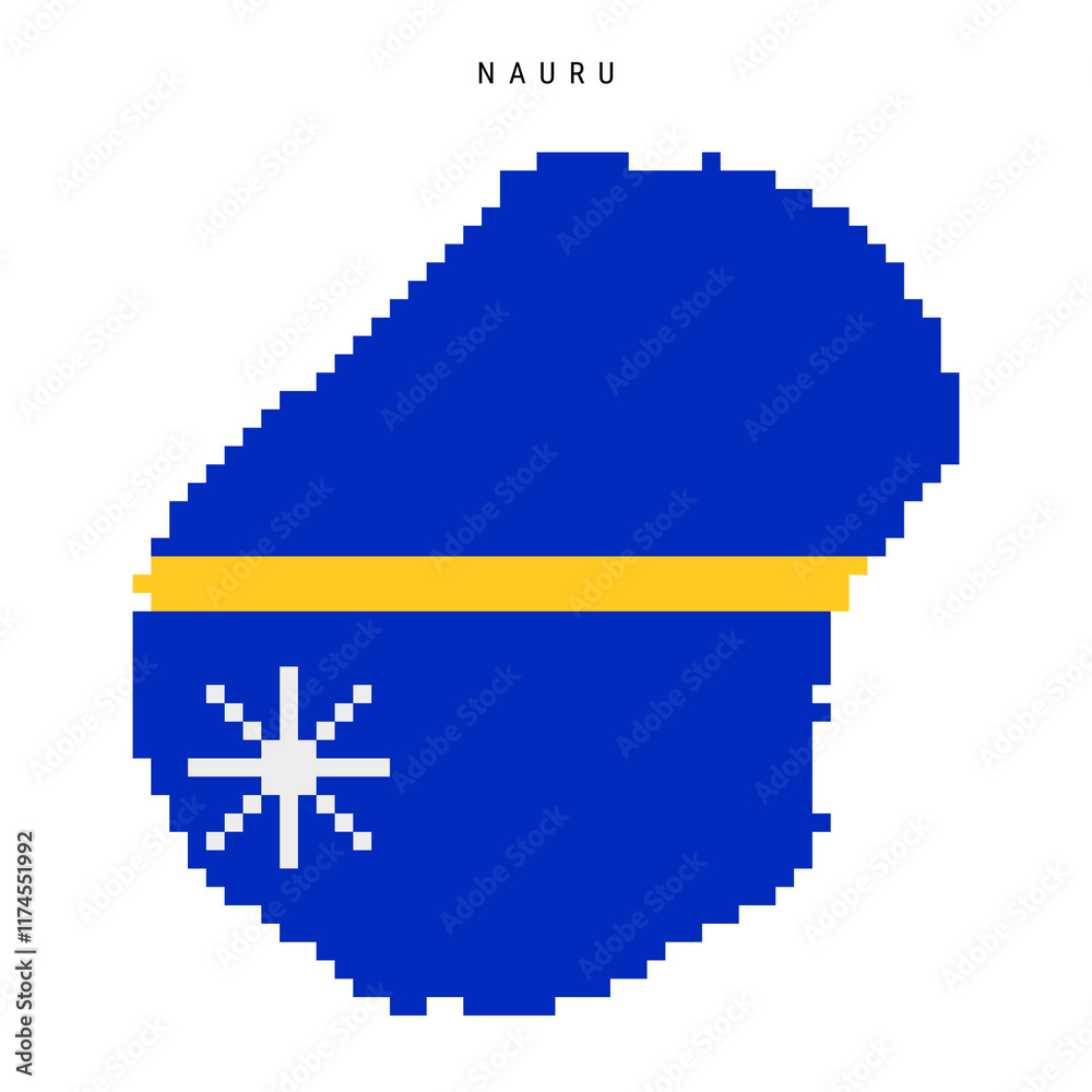Nauru pixel flag map icon. 8 bit pixel art Nauruan map covered with ...