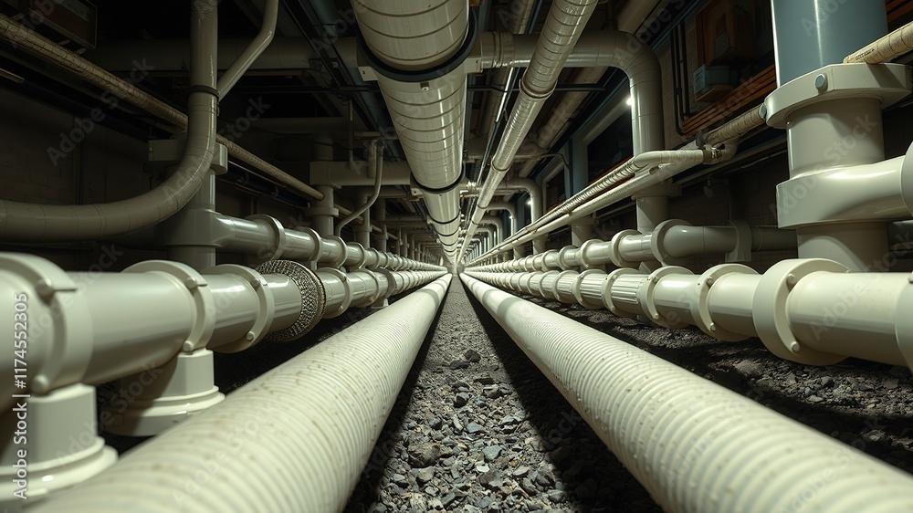PVC Sewer Pipes, Water Supply, Underground Wiring - AI Photorealistic ...