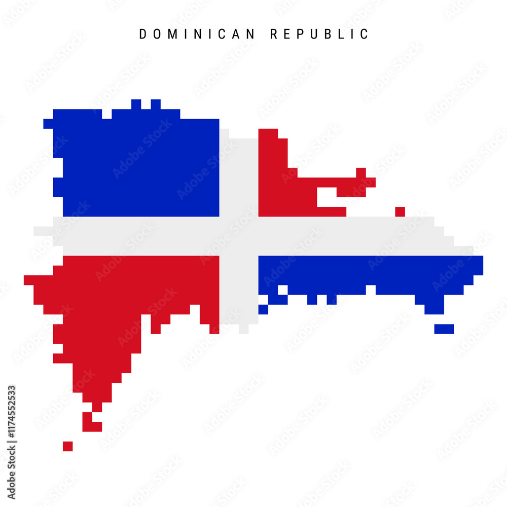 Dominican Republic pixel flag map icon. 8 bit pixel art Republica ...