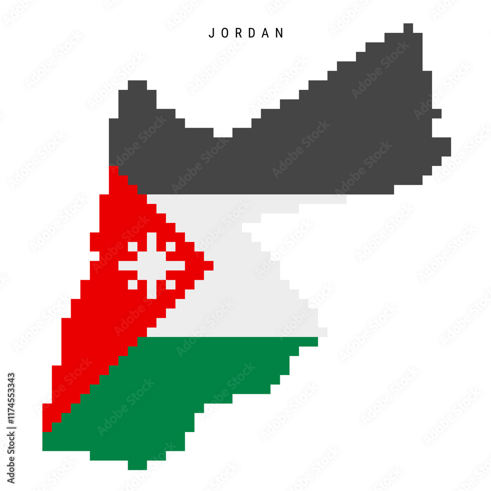 Jordan pixel flag map icon. 8 bit pixel art Hashemite Kingdom of Jordan ...