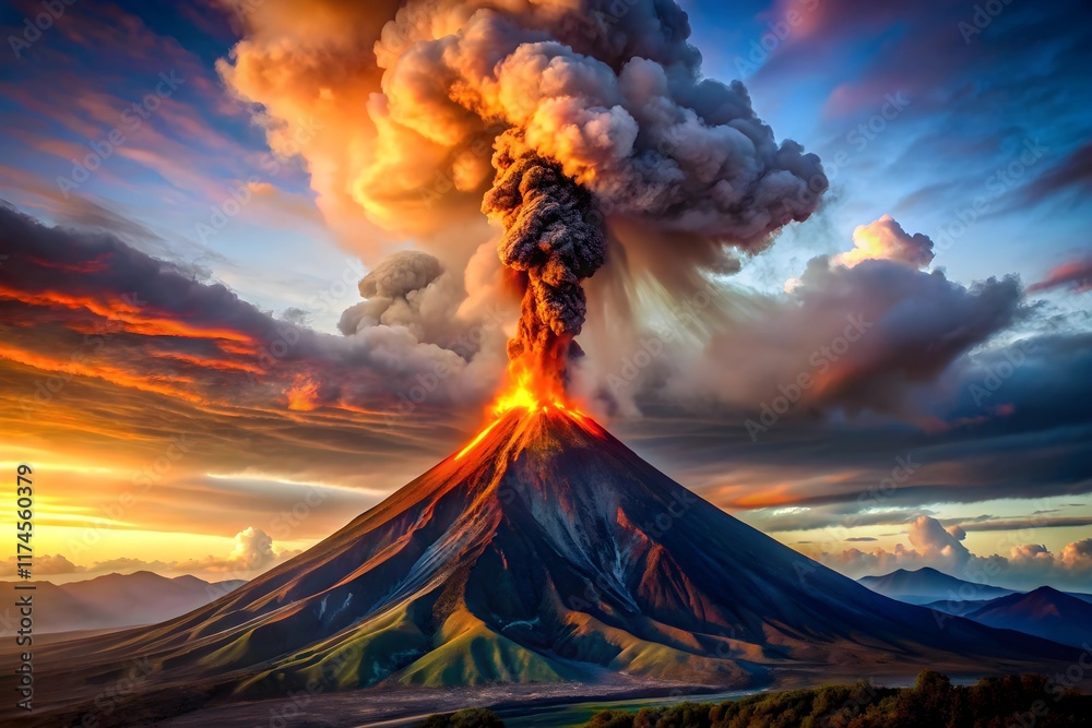 balance of calm and power as a volcano gracefully transition eruption ...