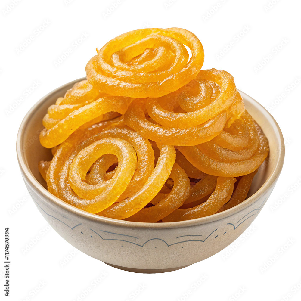 Crispy jalebi in a bowl isolated on transparent background png Stock ...