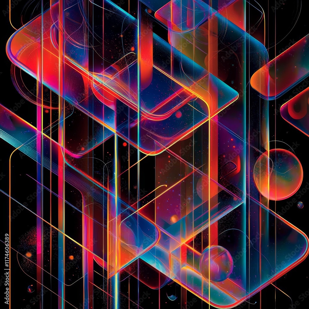 Jet-Black Background with Radiant Futuristic Details Stock Illustration ...