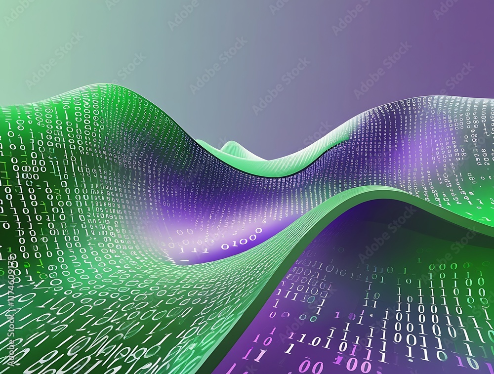 Exploring the Digital World: A Vibrant Visualization of Binary Code Waves Representing Data Flow ...