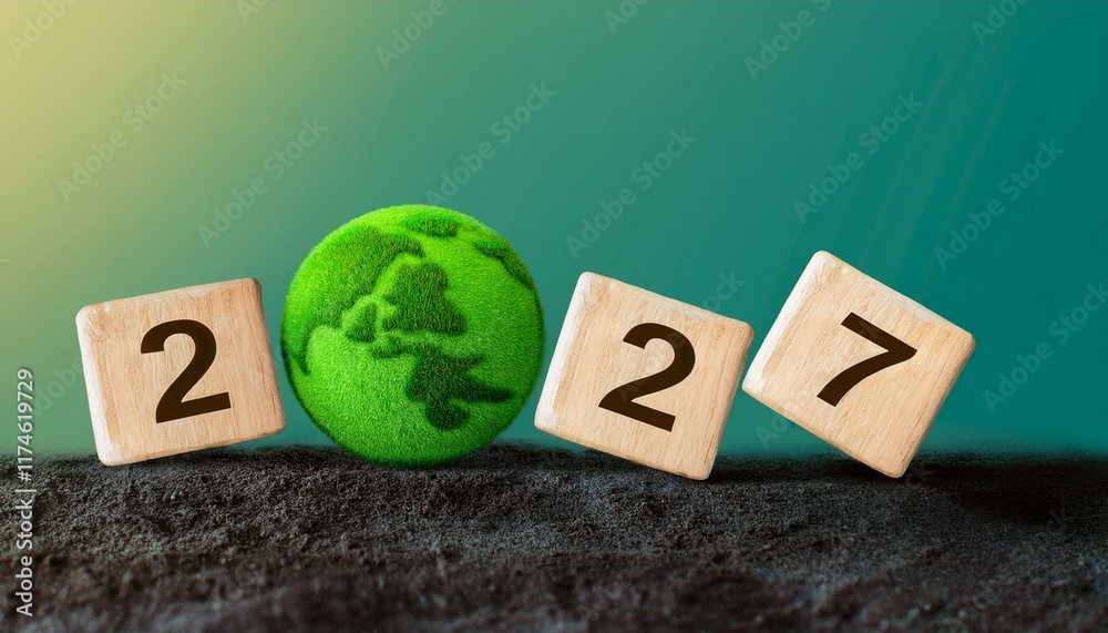 Green earth globe with 2027. Goal in the new year 2027. Green business ...