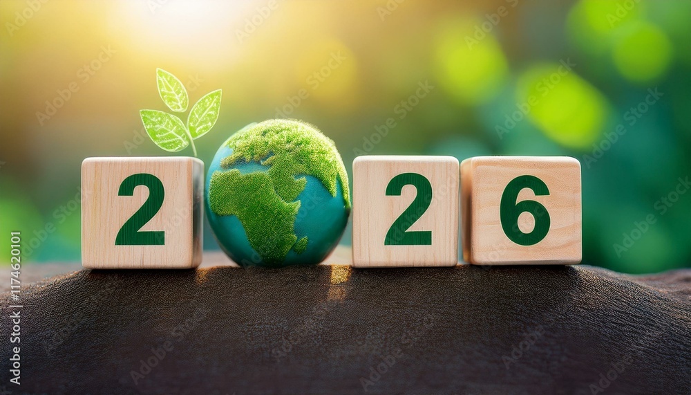 Green earth globe with 2026. Goal in the new year 2026. Green business ...
