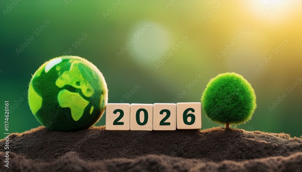 Green earth globe with 2026. Goal in the new year 2026. Green business ...