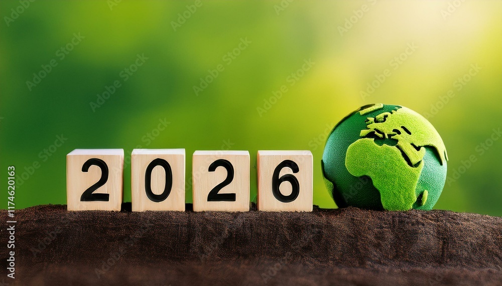 Green earth globe with 2026. Goal in the new year 2026. Green business ...