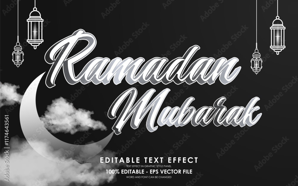 Editable Ramadan Mubarak Text Effect with islamic background Stock ...
